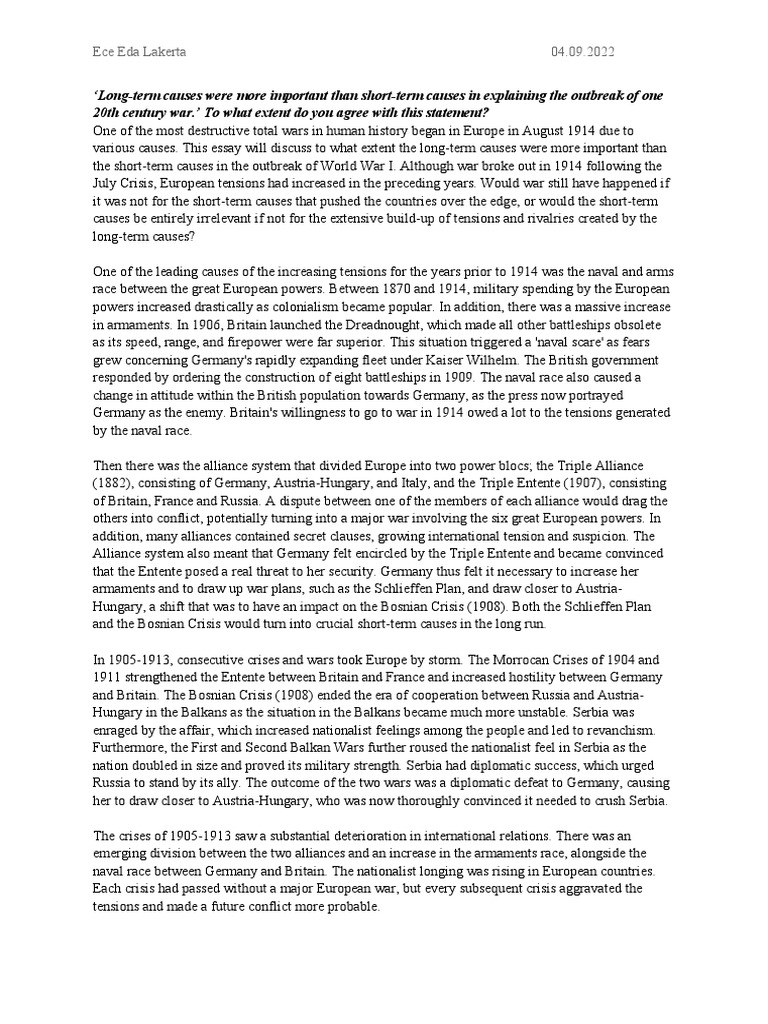 Causes of WW1 - Essay | PDF | Allies Of World War I | Austria Hungary