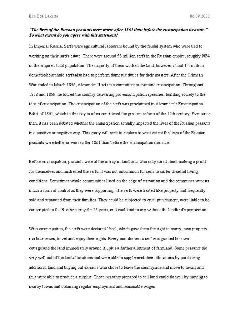 Impact of 1861 Emancipation on Serfs | PDF | Russian Empire | Serfdom