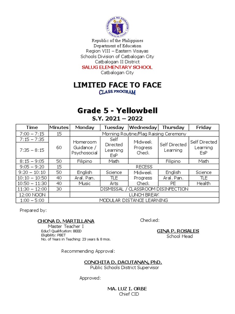 f2f Class Program-Salug Es | PDF | Schools | Learning