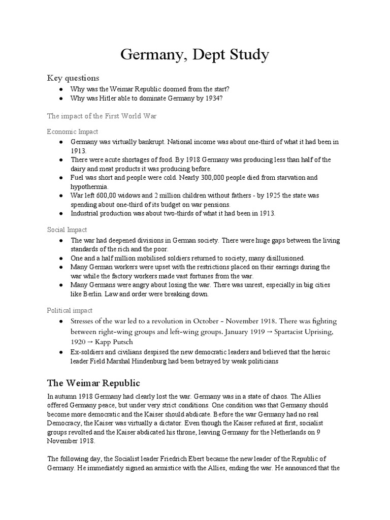 Germany, Dept Study | Download Free PDF | Weimar Republic | Nazi Germany