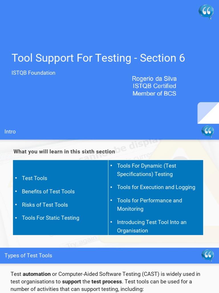 Tool Support For Testing Section 6 | PDF | Software Testing | Software ...