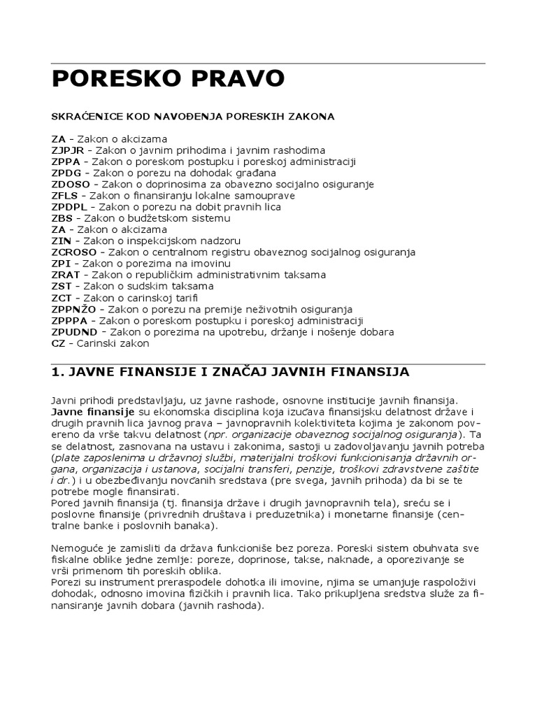 Poresko Pravo Skripta | PDF