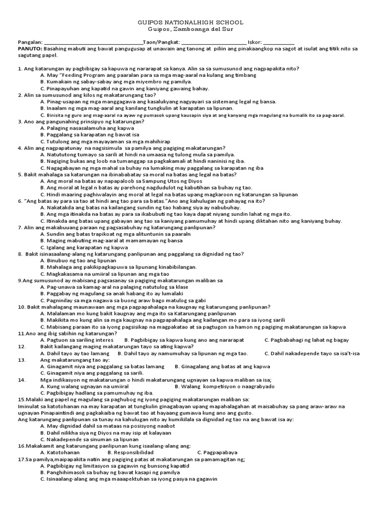 Esp9 Assessmentq2 | PDF