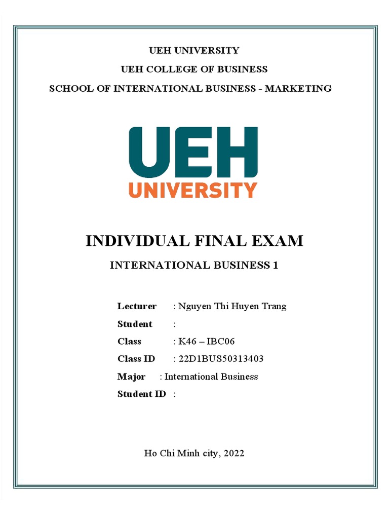 Organizational Structure and Course Details of the Individual Final Exam for International ...
