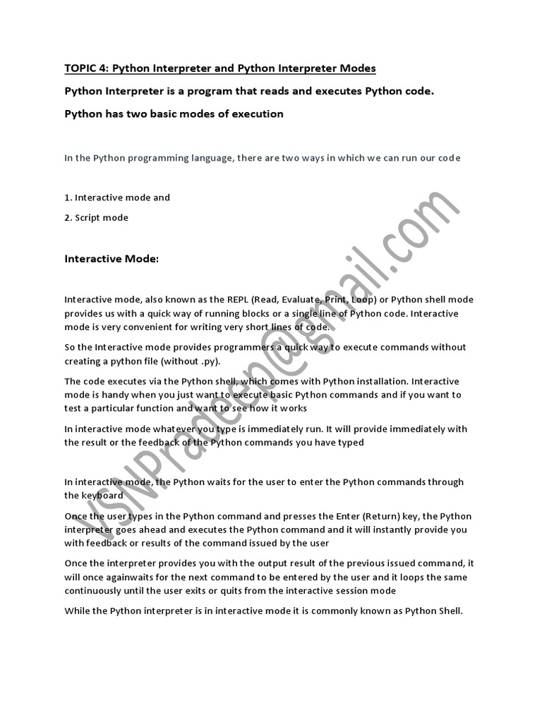 Topic4 Python Interpreter Modes Pdf Python Programming Language Computer File