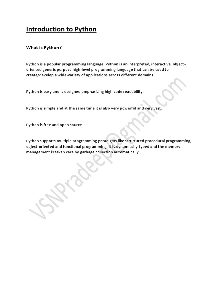 Topic1 Introduction To Python Pdf Python Programming Language Computer Programming