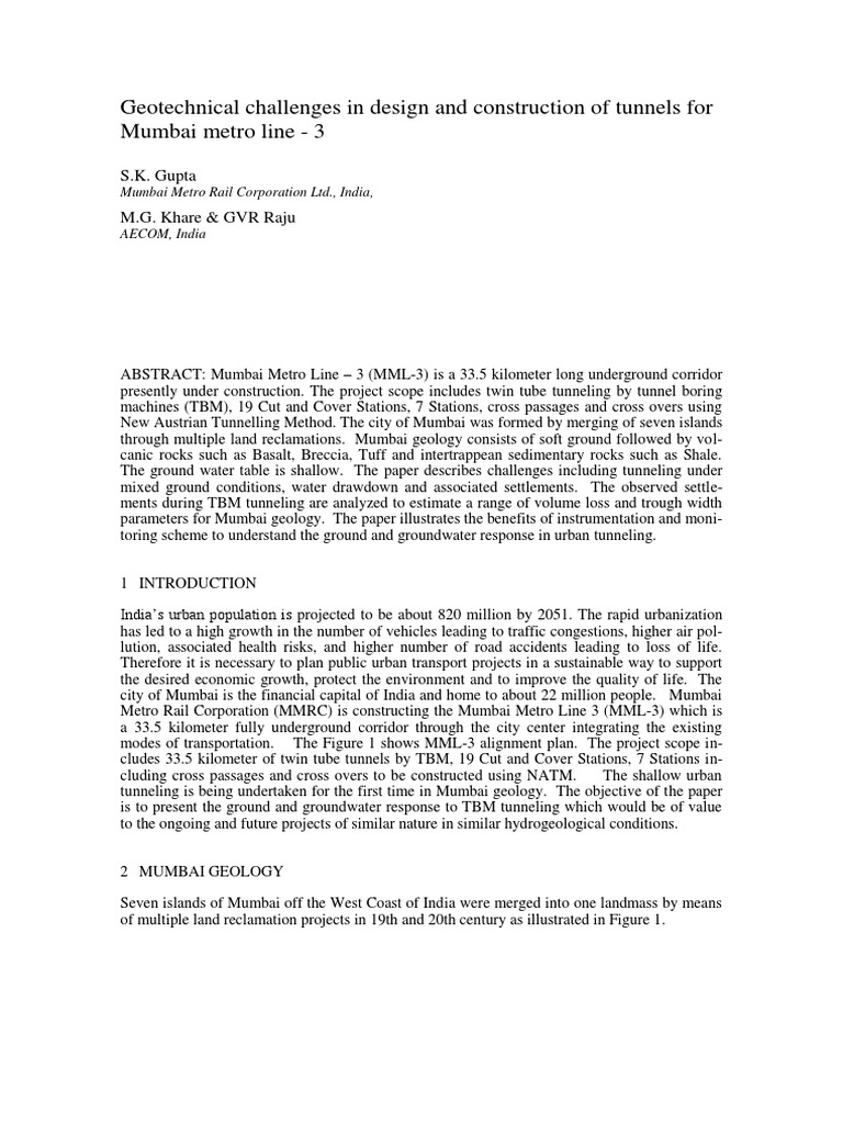 Geotechnical Challenges in Design and Construction of Tunnels For ...