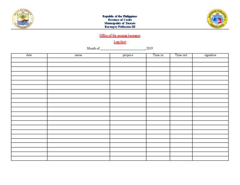 barangay log sheet | PDF