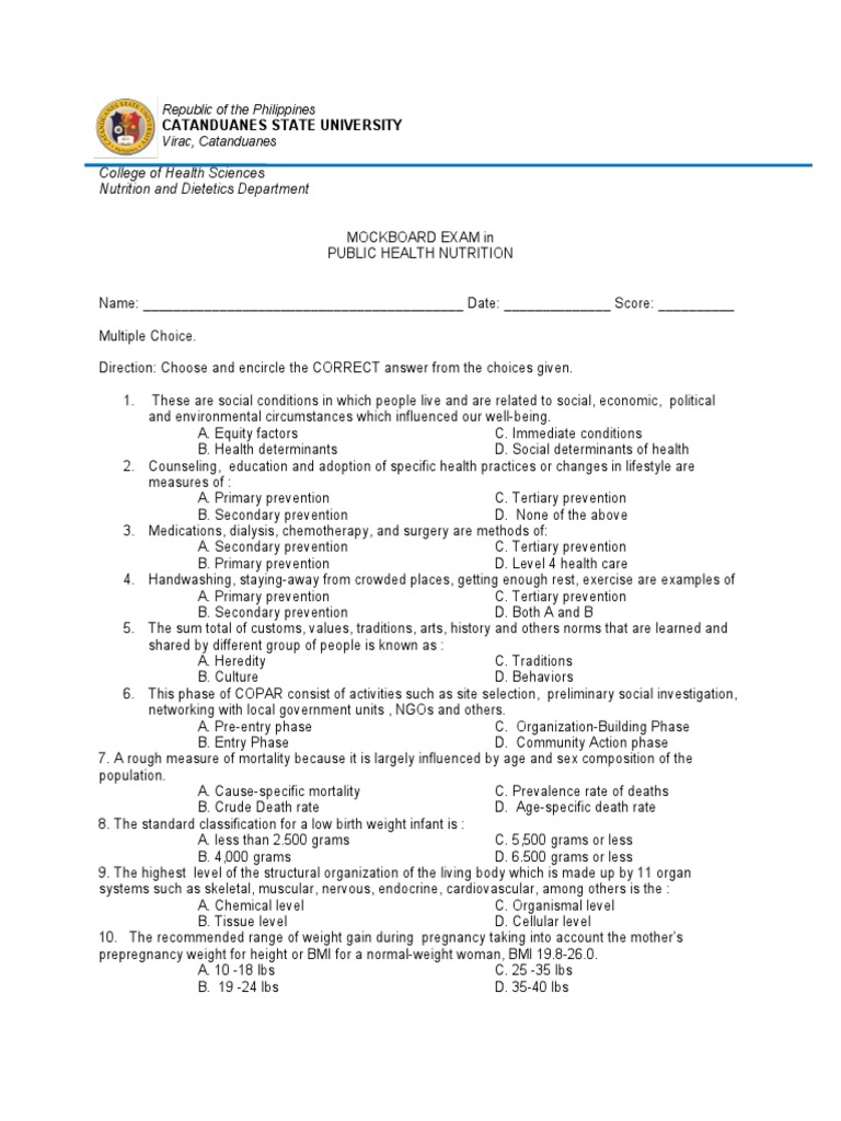 Mockboard Exam in PHN | PDF | Malnutrition | Nutrients
