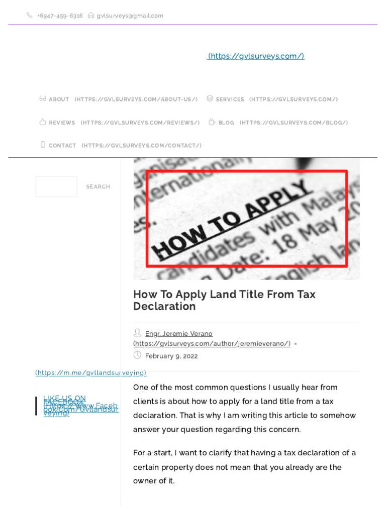 How To Apply Land Title From Tax Declaration in The Philippinesz | PDF ...
