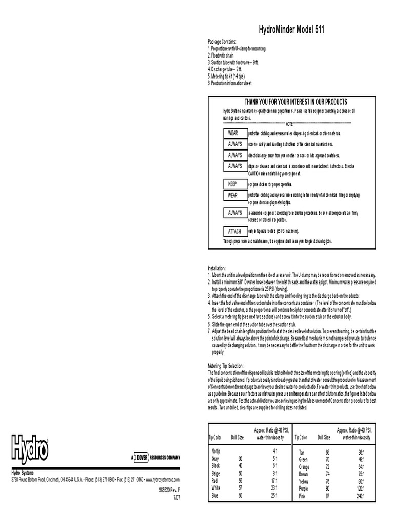HydroMinder 511 | PDF | Valve | Chemistry