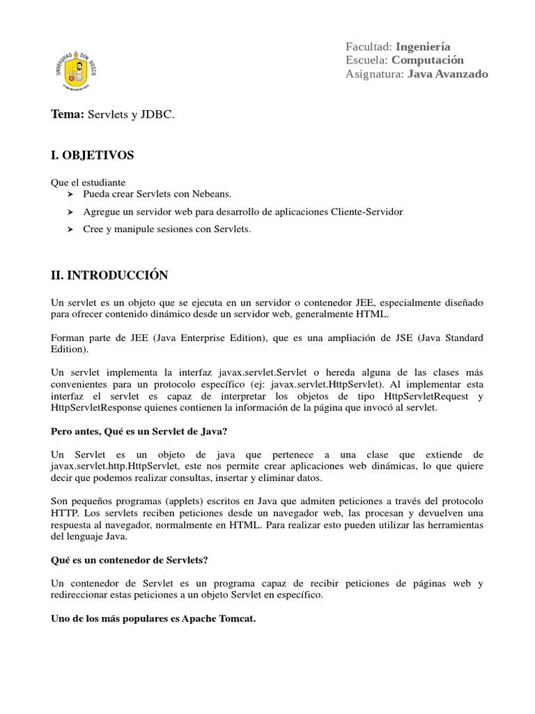 Servlets y JDBC Guia | PDF | Java (lenguaje de programación) | Redes