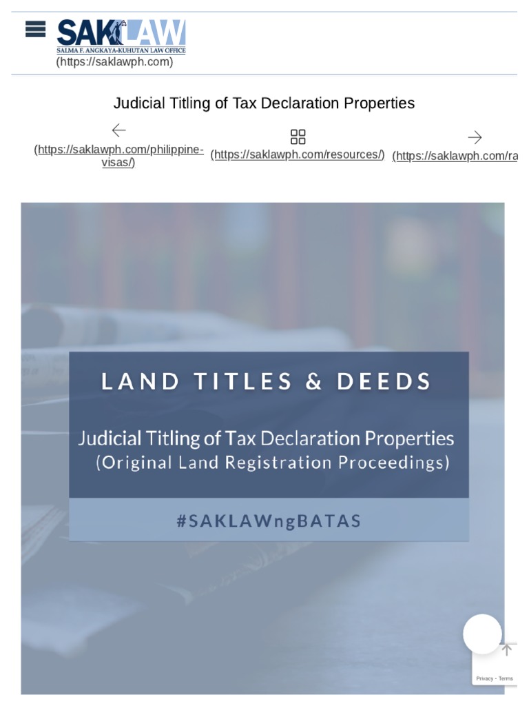 Judicial Titling of Tax Declaration Properties - SAKLAWz | PDF ... Judicial Titling of Tax Declaration Properties - SAKLAWz | PDF ...