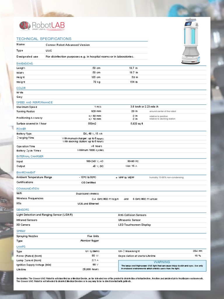 Connor Robot Advanced Version Datasheet | PDF | Ultraviolet | Battery ...