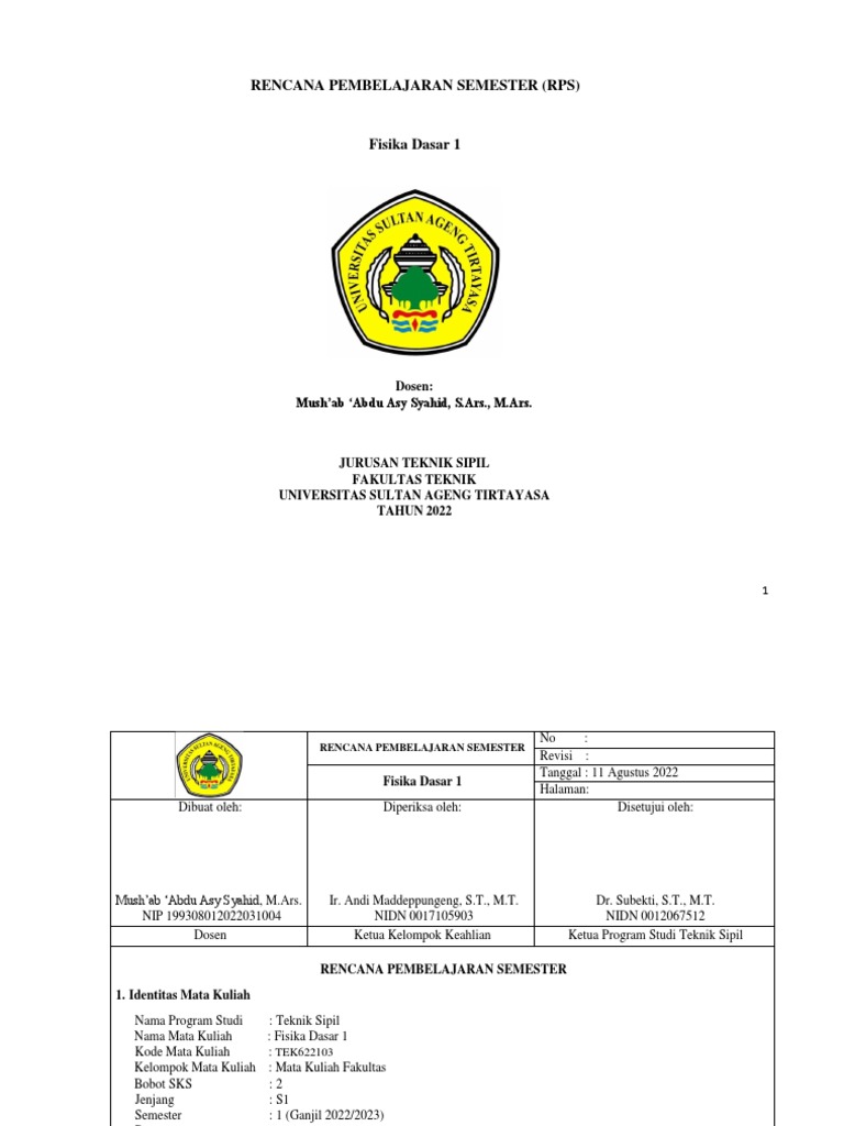 RPS Fisika Dasar 1 - Mushab Abdu Asy Syahid | PDF