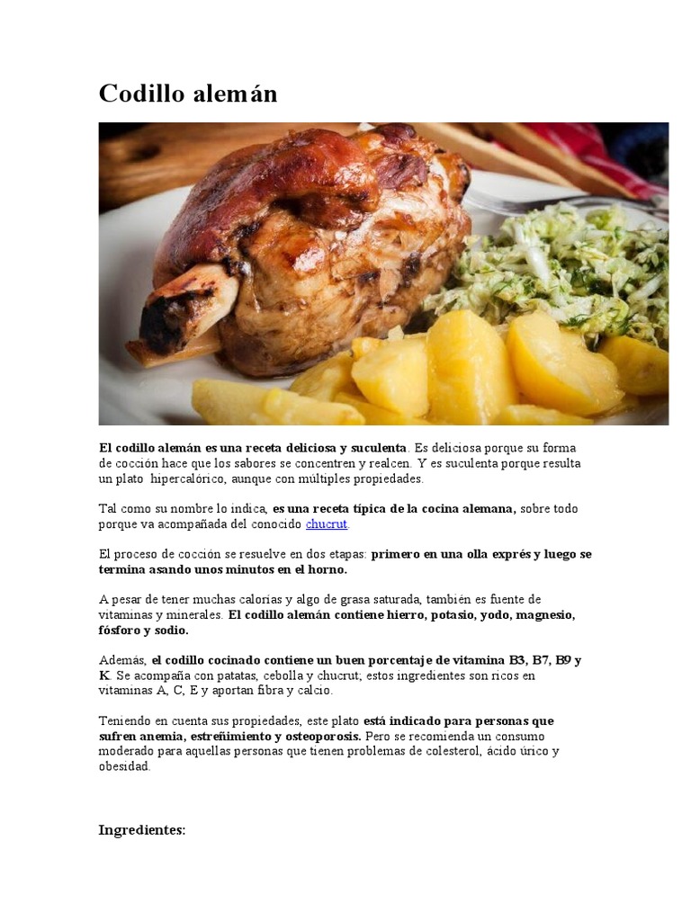 Receta Tradicional de Codillo Alemán | PDF | Cocinando | Cilantro