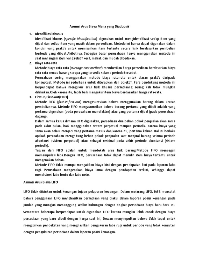 Asumsi Arus Biaya Persediaan Akuntansi | PDF