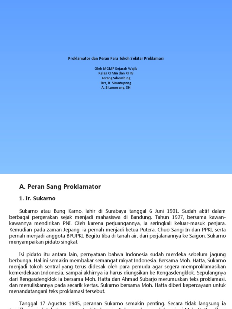 Sejarah - 11 03 2022 Proklamator Dan Peran para Tokoh Sekitar ...