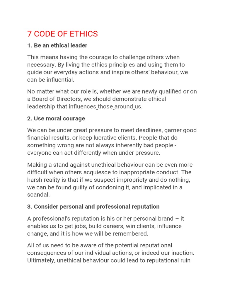 7 Code of Ethics | PDF | Social Institutions | Applied Ethics