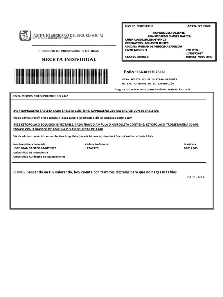 Receta Imss Plantilla | PDF | Ciencias farmacéuticas | Medicina CLINICA