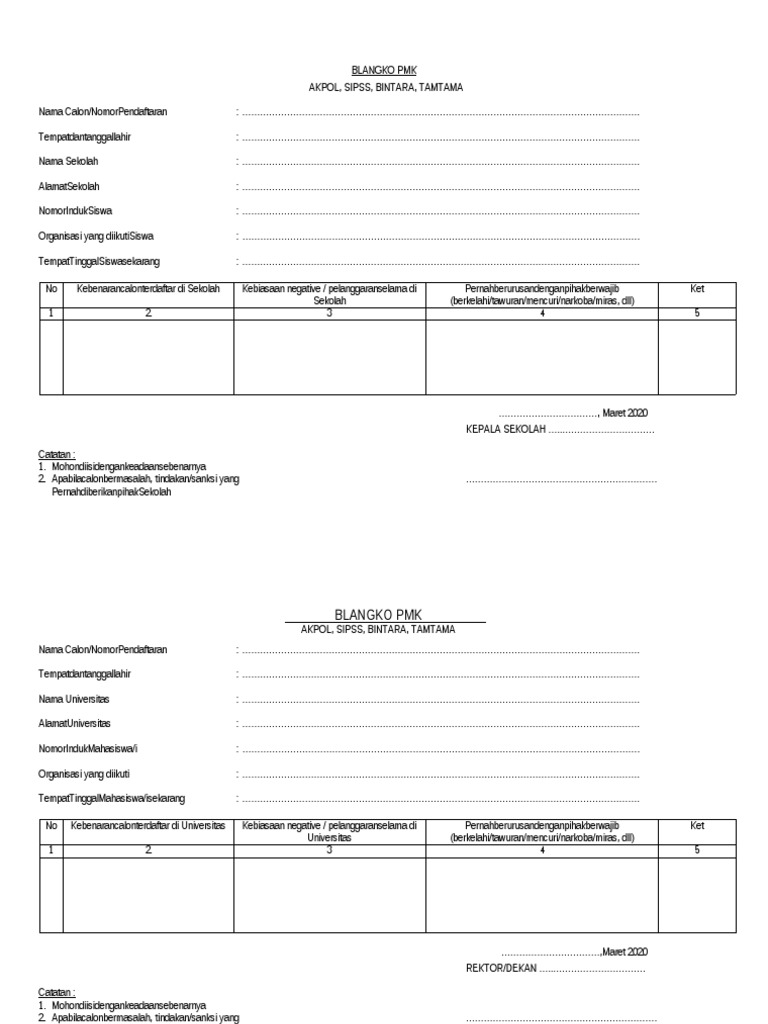 Blangko PMK | PDF
