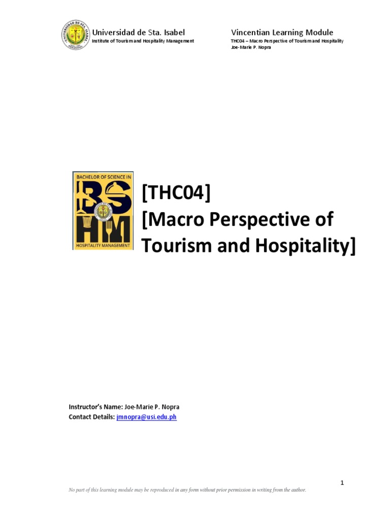 Macro Perspective in Tourism & Hospitality | PDF | Tourism | Resort
