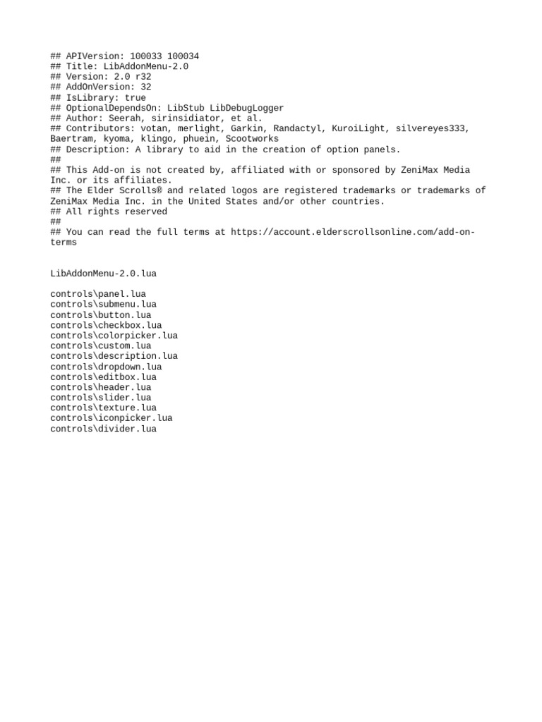 LibAddonMenu-2 0 | PDF