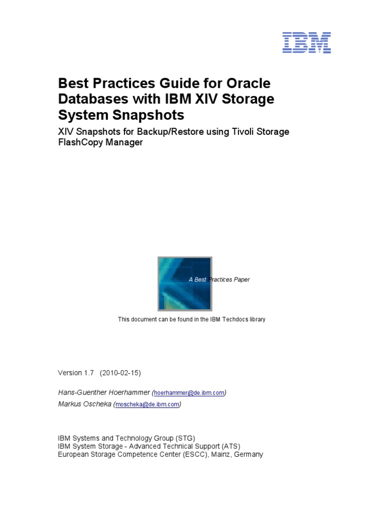 Best Practices For Oracle ASM On XIV With Tivoli FlashCopy Manager ...