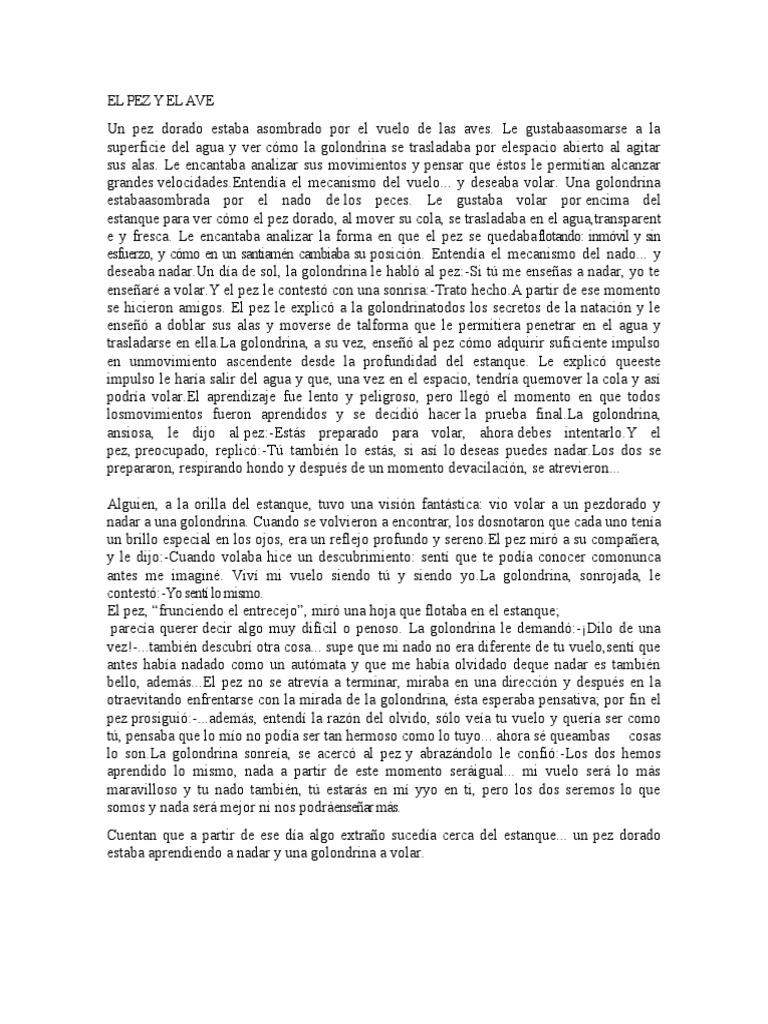 Cuento Autoaceptacion El Pez y El Ave | PDF | Pescado | Aves