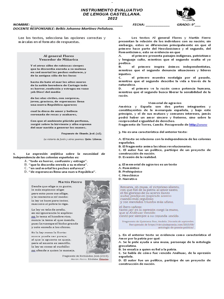 9° Lengua Castellana 2P Eval Final | PDF