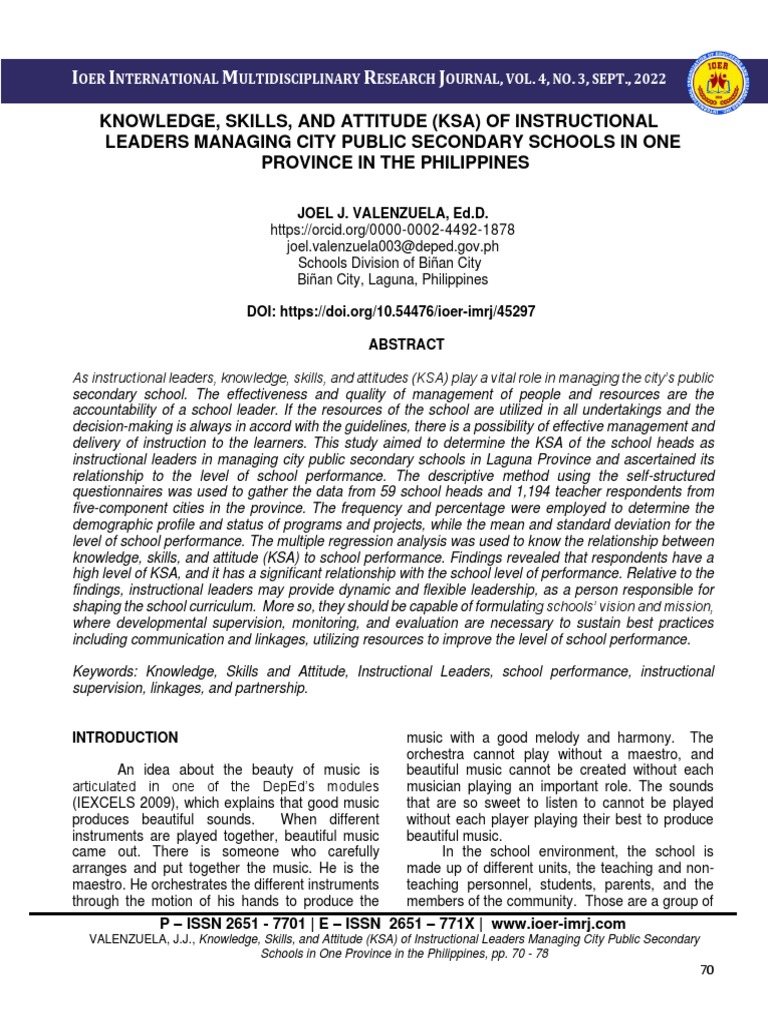 Knowledge, Skills, and Attitude (KSA) of Instructional Leaders Managing ...
