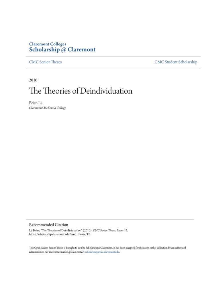 The Theories of Deindividuation | PDF | Self Awareness | Conformity