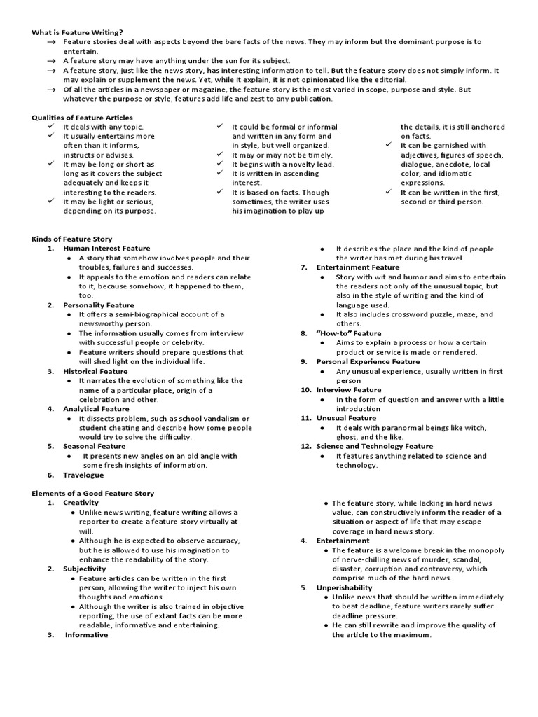 Feature Writing Outline | PDF | News | Experience