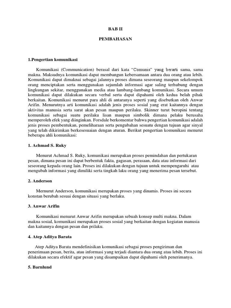 Bab 2 Makalah Pengantar Ilmu Komunikasi Kelompok 1 | PDF