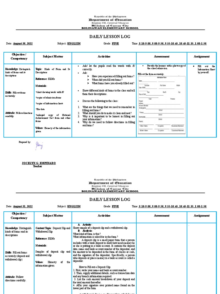 Filling Out Bank Forms for Grade 5 | PDF | Banks | Deposit Account