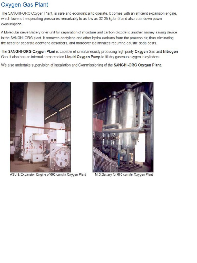 Oxygen Gas Plant | PDF