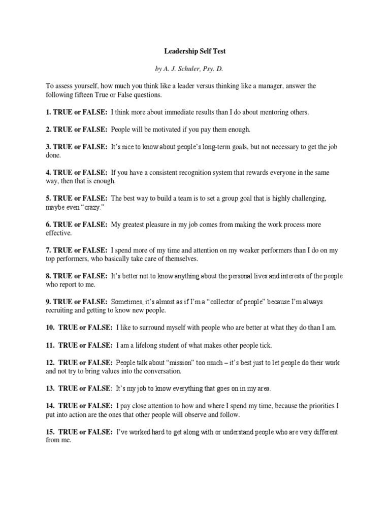 Leadership Self Test | PDF | Leadership | Attention