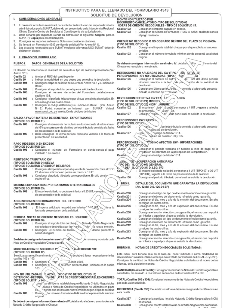 Instructivo para Llenar Formulario 4949 | PDF | Impuestos | Pagos