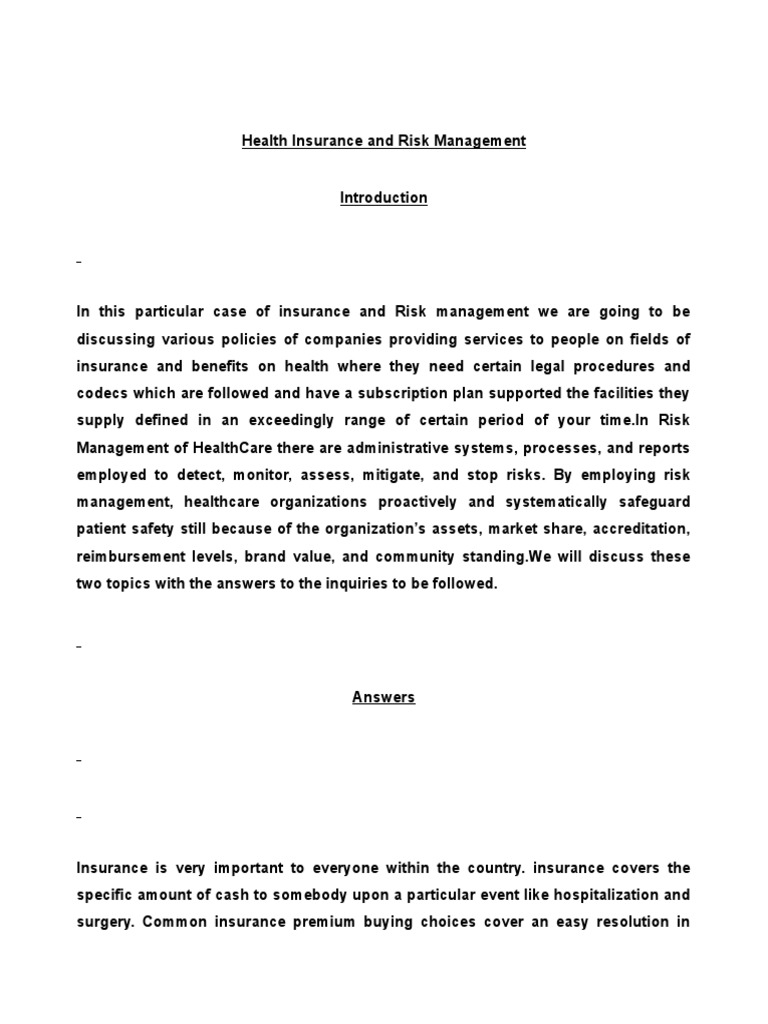 Health Insurance and Risk Management | PDF | Health Maintenance ...