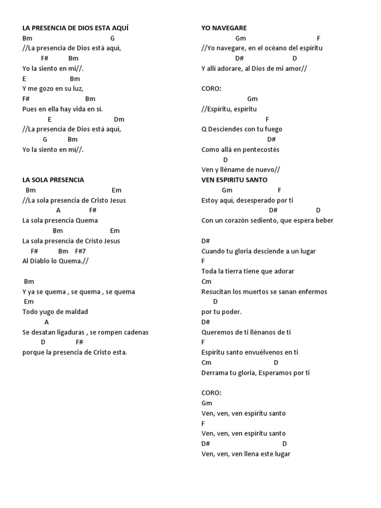 La Presencia de Dios Está Aquí: Letra y Acordes | PDF | Cristo (título ...