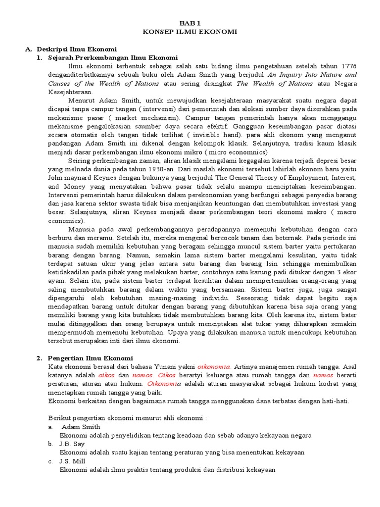 Bab 1 Konsep Ilmu Ekonomi | PDF