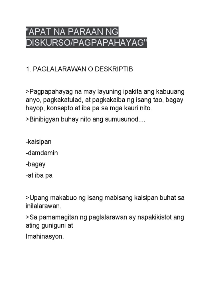 Anyo NG Diskurso Ayon Sa Paraan . | PDF