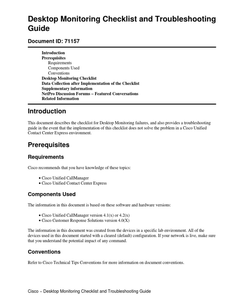 Desktop Monitoring Checklist and Troubleshooting Guide | PDF | Network ...