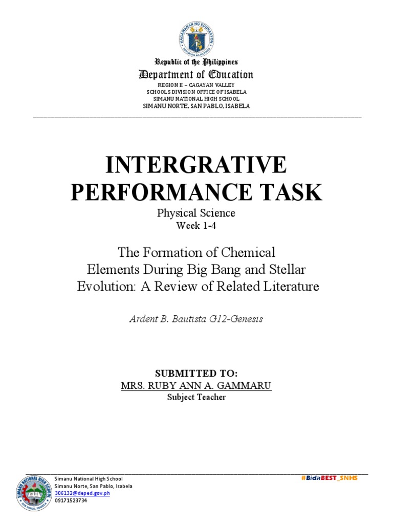 The Formation of Chemical Elements During Big Bang and Stellar ...