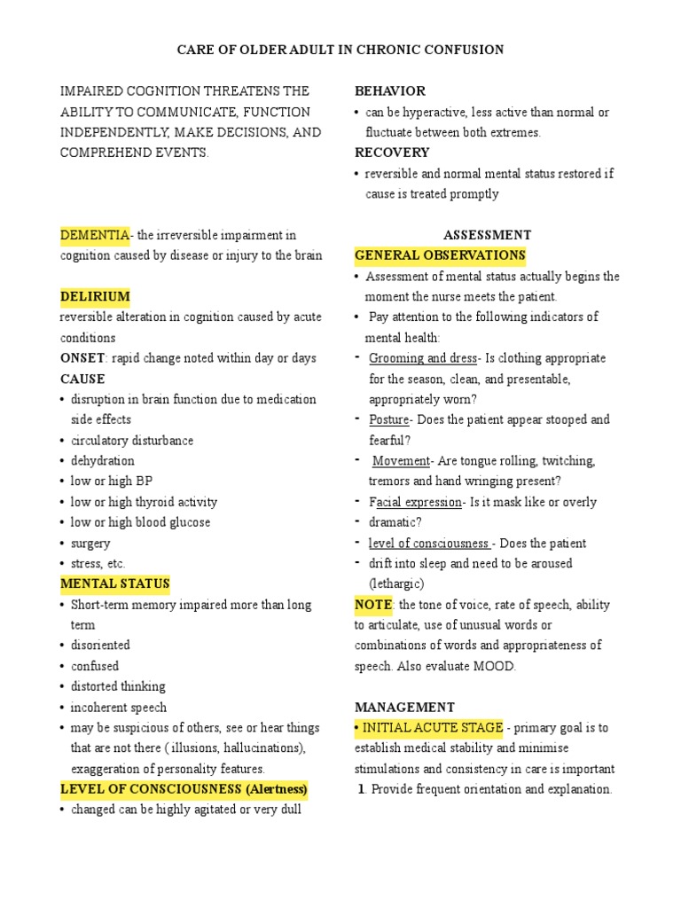 Care of Older Adult in Chronic Confusion | PDF | Dementia | Alzheimer's ...
