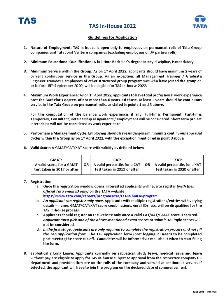 TAS In-House 2022 Application Guidelines | PDF | Graduate Management ...