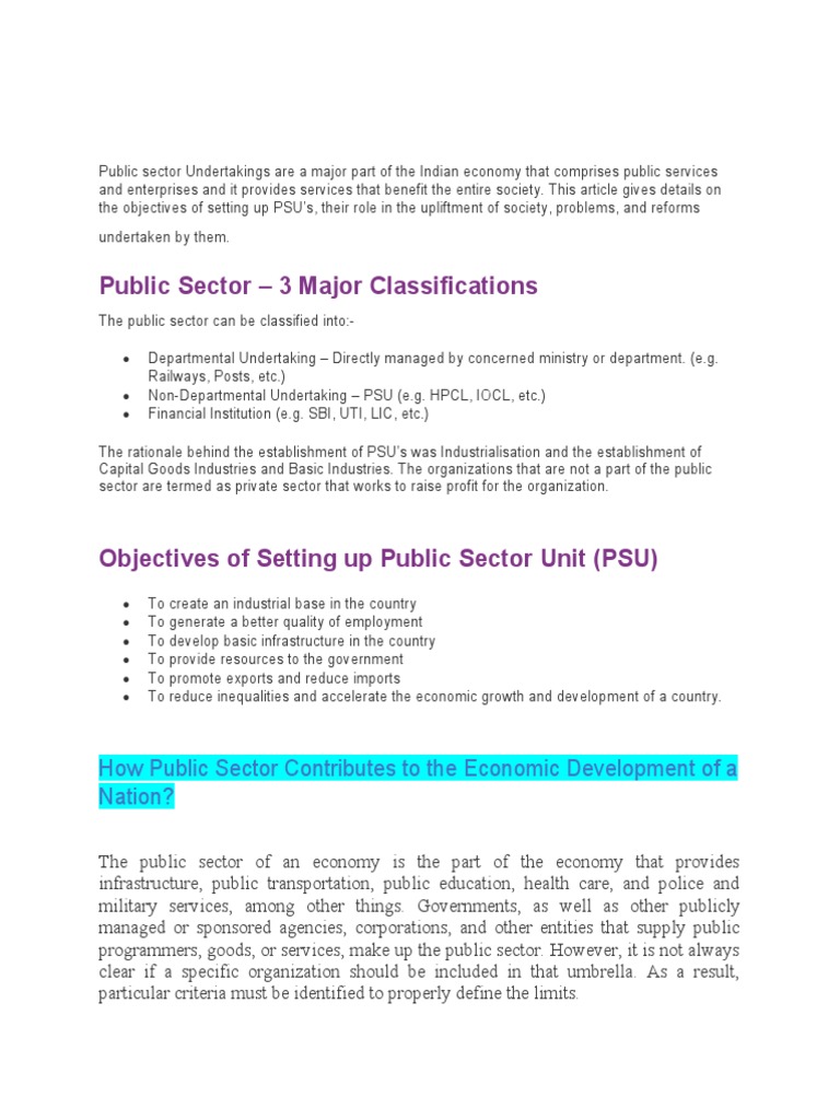role of public sector | PDF | State Owned Enterprise | Infrastructure