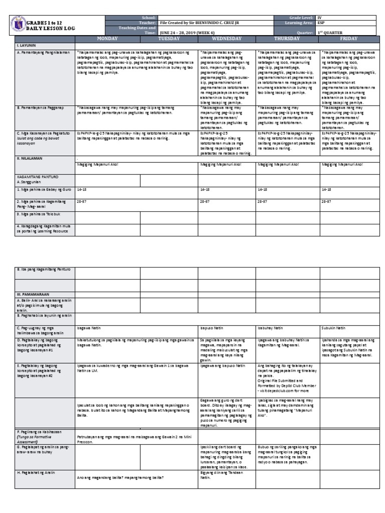 DLL - Esp 4 - Q1 - W4 | PDF