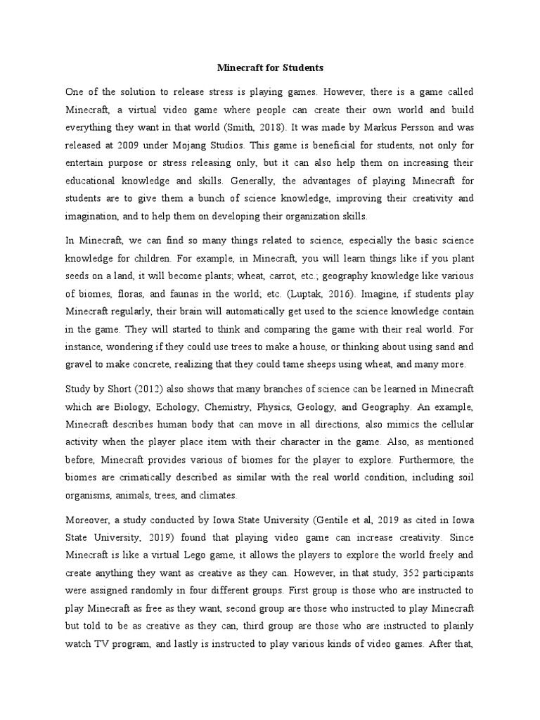 Tami Sakinah - 3A2 - Essay 2 - Minecraft For Students | PDF | Minecraft ...