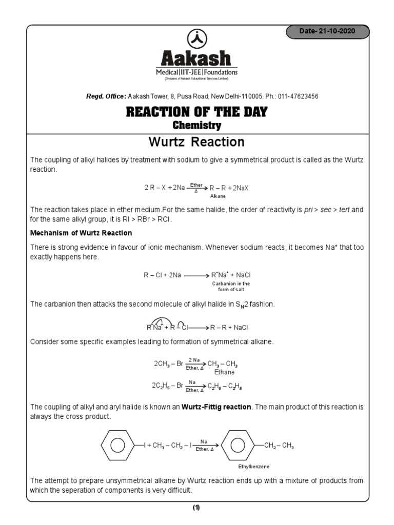 Wurtz Reaction | PDF | Ether | Sodium